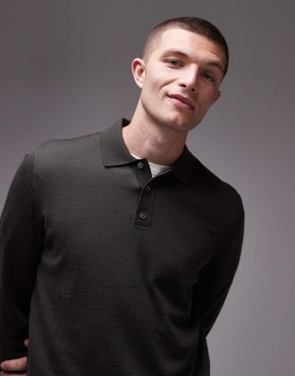 Arket Polo &agrave; manches longues en maille de laine m&eacute;rinos - Vert