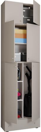VCM Holz Besenschrank | 6 F&auml;cher | Ma&szlig;e: H. 240 x B. 70 x T. 39 cm | Haushaltsschrank | Mehrzweckschrank | Aufsatz mit 2 T&uuml;ren | Extra Schublade - Lona
