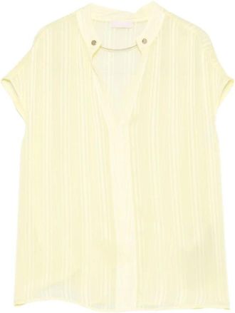 Liu Jo Femme, Blouses et Chemises, Beige, Taille: 34 FR Blouse ray&eacute;e &agrave; col en V