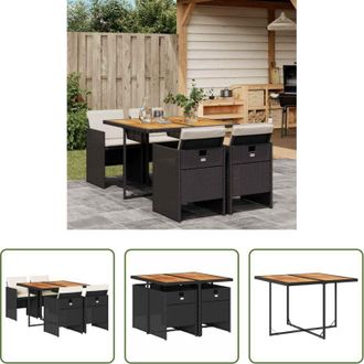 vidaXL vidaXL Gartenstuhl - 5-tlg. Garten-Essgruppe mit Kissen Schwarz Poly Rattan