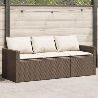 vidaXL Vidaxl - Canap&eacute; de jardin avec coussins 3 places brun r&eacute;sine tress&eacute;e