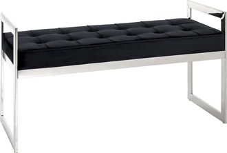 Haku Möbel Bank Edelstahl, schwarz, Edelstahl, Samtgewebe - Maße: B 100 cm x H 57 cm x T 40 cm, Style: Art Deco