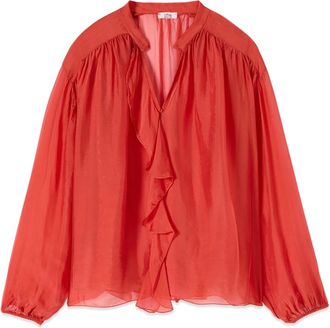 Oltre Femme, Blouses et Chemises, Orange, Taille: 44 FR Chemisier en voile de soie et viscose