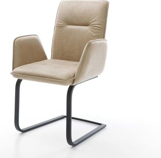 DELIFE Freischwinger Vinja-Flex Mikrofaser Beige Vintage Freischwinger flach Schwarz, Esszimmerstühle