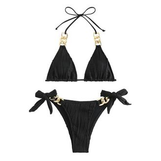 Generic Maillot de Bain Sexy pour Femme, Bikini Triangle Sexy, Une pi&egrave;ce en Dentelle sans Dos avec col V et Soutien-Gorge, Maillot de Bain Deux pi&egrave;ces Extensi