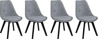 Happy Garden 4er Set Esszimmerstühlen Nora Grauer Samt mit Kissen, Küchenstühle, gepolsterte Stühle, Schwarze Beine aus massivem Buchenholz