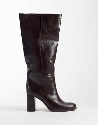 New Look bottes montantes au genou &agrave; talon &eacute;pais bordeaux fonc&eacute;-Rouge