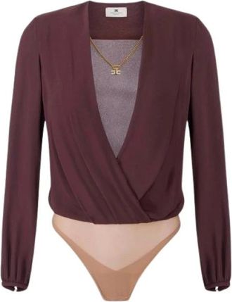 Elisabetta Franchi Femme, Tops, Brun, Taille: 42 FR Body en Georgette de Viscose avec Collier