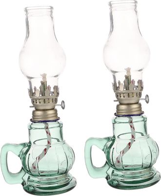 Angoily 2 St&uuml;ck Retro Glas &Ouml;llampe mit Verstellbarem Docht Winddichtes Design Tragbare Kerosinlampe f&uuml;r Innen Au&szlig;enbereich Dekorative Vintage Petroleumlampe a