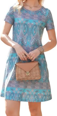 Zeagoo T Shirt Kleid Damen Leicht Rundhals Sommerkleid Kurzarm Knielang Kleider Sommer Casual T Shirtkleid mit Taschen Boho Blumenblau M