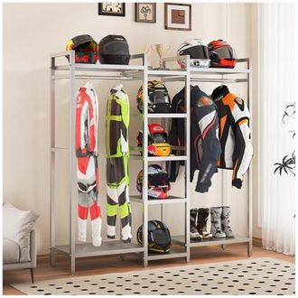 Generic Grand support de casque de moto sur pied, support de rangement 3 en 1, &eacute;tag&egrave;re de rangement pour accessoires, veste, gants et bottes