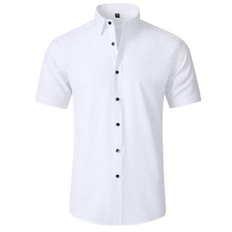 Generic Chemise &agrave; manches courtes pour homme, d&eacute;contract&eacute;e, extensible, boutonn&eacute;e, unie, classique, &eacute;l&eacute;gante, confortable, l&eacute;g&egrave;re, pour affaires, &eacute;t&eacute;, Blanc 0