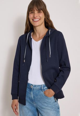 Cecil Sweatjacke CECIL, Damen, Gr. XXL (46), urban dunkelblau, Sweatware, Oberstoff: 54% Polyester, 46% Baumwolle, unifarben, comfort fit normal, ohne Aussc