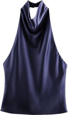 Generic Haut en satin &eacute;l&eacute;gant pour femme - Grandes tailles - Col en V - Coupe ample - Respirant - L&eacute;ger - D&eacute;bardeur ample - Sans manches - Camisole - T-shirt 