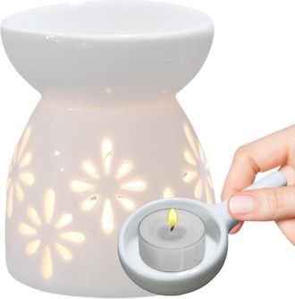 Generic Porzellan Aromatherapie-Diffusor - Keramischer Mini-Kerzenhalter mit Bl&uuml;tenrelief, Vielseitiges Duftornament, Entspannender Raumduftspender, Handgefer