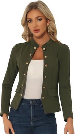 Allegra K Veste de blazer décontractée à col montant vintage pour femmes avec bouton ouvert sur le devant Armée Verte M