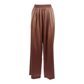 Forte_Forte Femme, Pantalons, Brun, Taille: 40 FR Pantalon en satin de soie &agrave; taille &eacute;lastique