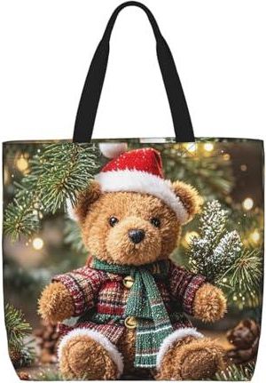 Generic Ours En Peluche Sur Une Branche De Sapin De No&euml;l Sac Fourre Tout Pliable Sacs De Courses R&eacute;utilisable Sac Cabas Pour Gym Plage Quotidienne