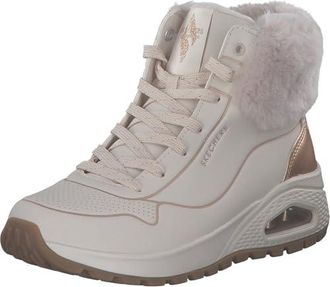 Skechers Femme Uno Rugged Fall Shimmer Bottine, Natural Durabuck/Gold Metallic/Faux Fur, 39.5 EU