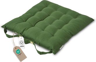 Homescapes Stuhlkissen 40x40 cm olivgr&uuml;n - Sitzkissen Outdoor/Indoor mit Baumwollbezug, Sitzpolster waschbar und Oeko-TEX-Zertifiziert f&uuml;r Esszimmer-, K&uuml;chen- & 