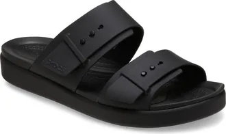 Crocs Pantolette CROCS Brooklyn Buckle Low, Damen, Gr. 36, schwarz, Croslite, unifarben, Schuhe Pantolette, Sommerschuh, Strandschuh, Hausschuh mit Softfu&szlig;b