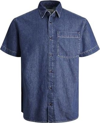 Jack & Jones Jjicreek Jjshirt S/S Wi 075 Sn, Bleu Denim, XL
