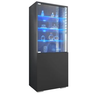 Vladon Vitrine Granada, Made in Germany, Vitrinenschrank mit Glast&uuml;r und Glaseinsatz inkl. LED, Anthrazit matt/Schwarz matt (50 x 122,5 x 34,5 cm)