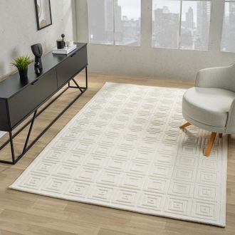 Vimoda Moderner Kurzflor Teppich Wohnzimmer Schlafzimmer Skandinavisch in Creme, Farbe:Viereck, Maße:240 x 330 cm