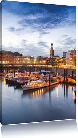 Pixxprint Hamburger Hafen am Abend, Größe: 100x70cm, Leinwandbild, fertig gespannt, Wandbild, Dekoration, Kunstdruck, kein Poster