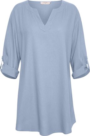 Cream Damen Womens Tunic V-Notch Neck Long Sleeves Below Hip Length Casual Fit Kleid, Cashmere Blue, 44