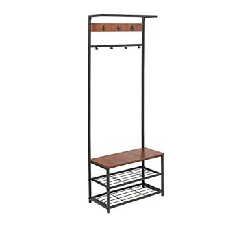 Amazon Basics Portemanteau &agrave; 7 crochets avec banc &agrave; chaussures et rangement &agrave; 3 niveaux, Noir, 70.1 x 33 x 180.3 cm