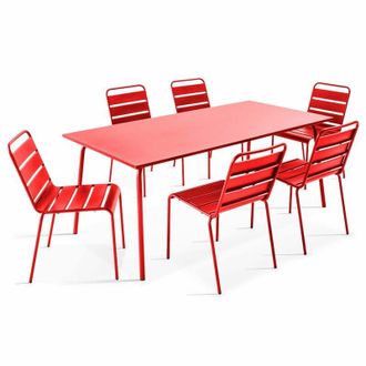 Oviala Oviala - Ensemble table de jardin et 6 chaises en m&eacute;tal rouge - Palavas