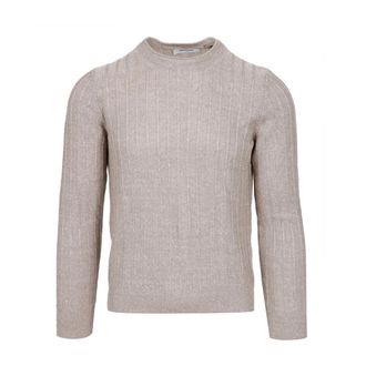 Gran Sasso Beige Leinen-Baumwoll-Pullover mit geripptem Rundhalsausschnitt - - Knitwear - Herren - Beige - S