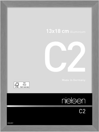 Nielsen Design Bilderrahmen, 13 x 18 cm, Aluminium, Grau matt, Fotorahmen zum Auftstellen und Aufh&auml;ngen im Hoch- & Querformat, Echtglas, C2