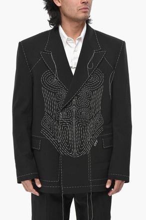 Off-white Zweireihiger Blazer BODY STITCH aus bestickter Baumwolle Off-White