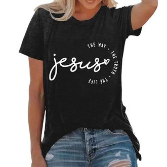 Generic T-shirt imprim&eacute; pour femme - T-shirt ample &agrave; col rond, Noir, 3XL