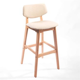 Generic Barhocker mit Gepolsterter R&uuml;cken- und Fu&szlig;st&uuml;tze, Wei&szlig;em, Geschwungenem Sitz, 4 Holzbeinen, Tragkraft 200 Kg, f&uuml;r K&uuml;che, Kneipe, Caf&eacute;, Inselbistro