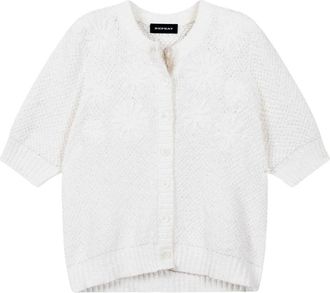 Repeat Femme, Pulls, Blanc, Taille: 46 FR Cardigan Textur&eacute; en Coton avec Fleurs Brod&eacute;es