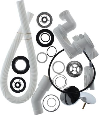 Villeroy & Boch Ab- und Überlaufkombination, Ab- & Überlaufgarnitur für Badewannen, Set bestehend aus Grundkörper und Fertigset, Zubehör Bad, 200 x 315 x 130 mm, rund