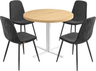 Vasagle 1 Table Ronde avec 4 Chaises de Salle &agrave; Manger, Ensemble de Salle &agrave; Manger, Support en Acier, Montage Facile, Dor&eacute; Ch&ecirc;ne et Gris Ardoise
