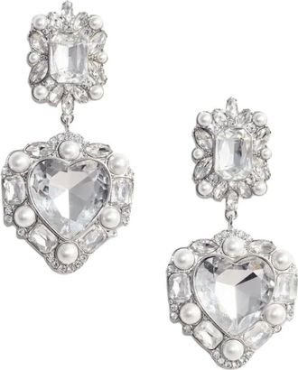 Self Portrait Femme, Accessoires, Gris, Taille: ONE Size Crystal Pearl Tiered Heart Earrings