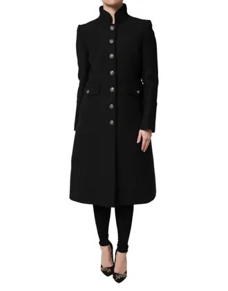Dolce & Gabbana Womens Black Wool Single Breasted Trench Coat Jacket Virgin Nylon Clothing