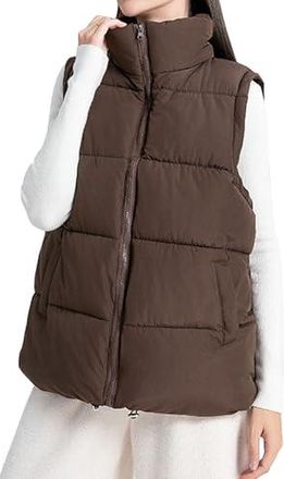 Generic Doudoune sans manches marron pour femme, fermeture &eacute;clair, col montant, poches, collection hiver 2025