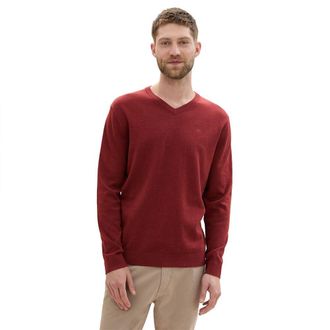 Tom Tailor Herren 1039806 Basic Pullover mit V-Ausschnitt aus Baumwolle, 35676-burgundy Dark red Melange, XL