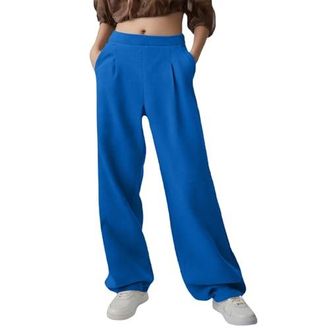 Generic Pantalon de survêtement pour femme - Jambe large - Taille haute élastique - Léger - Ample - Avec poches - Coupe droite - Pour le sport et la gym, bleu