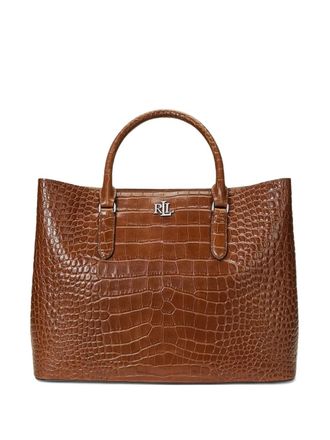Lauren Ralph Lauren sac cabas en cuir embossé grand format - Marron