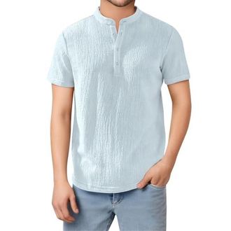 Generic Chemise dentra&icirc;nement en coton et lin pour homme - Ray&eacute;e - Style d&eacute;contract&eacute; - Respirant, BU1., 4XL