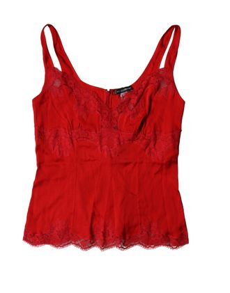 Dolce & Gabbana Womens Red Silk Floral Lace Lingerie Top Underwear Elastane