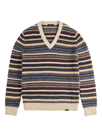 Fay pull &agrave; motif intarsia &agrave; col v - Tons neutres