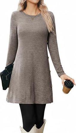 Zeagoo Robe dautomne à manches longues pour femme - Col rond - Décontractée - Élégante robe en tricot - Longueur genou - Robe dautomne avec boutons - S-XXL, 